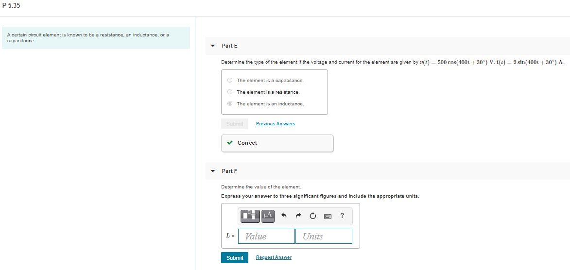 Solved P 5.35 A certain circuit element is known to be a | Chegg.com