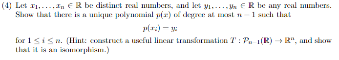Solved (4) Letc. ..., ER be distinct real numbers, and let | Chegg.com