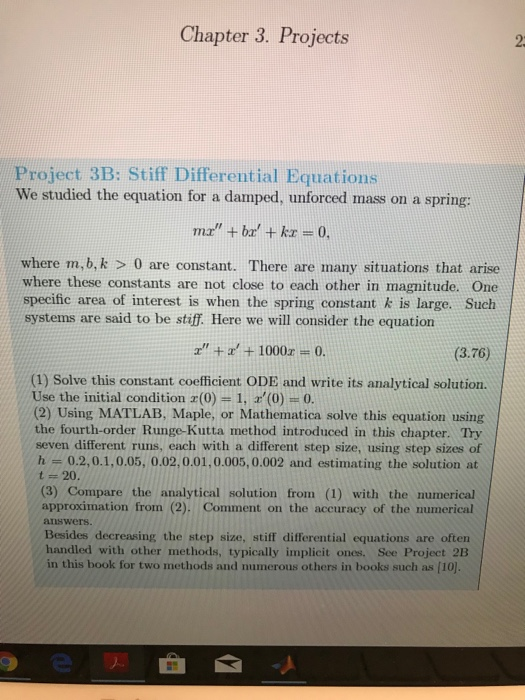 Solved Chapter 3. Projects 2 Project 3B: Stiff Differential | Chegg.com