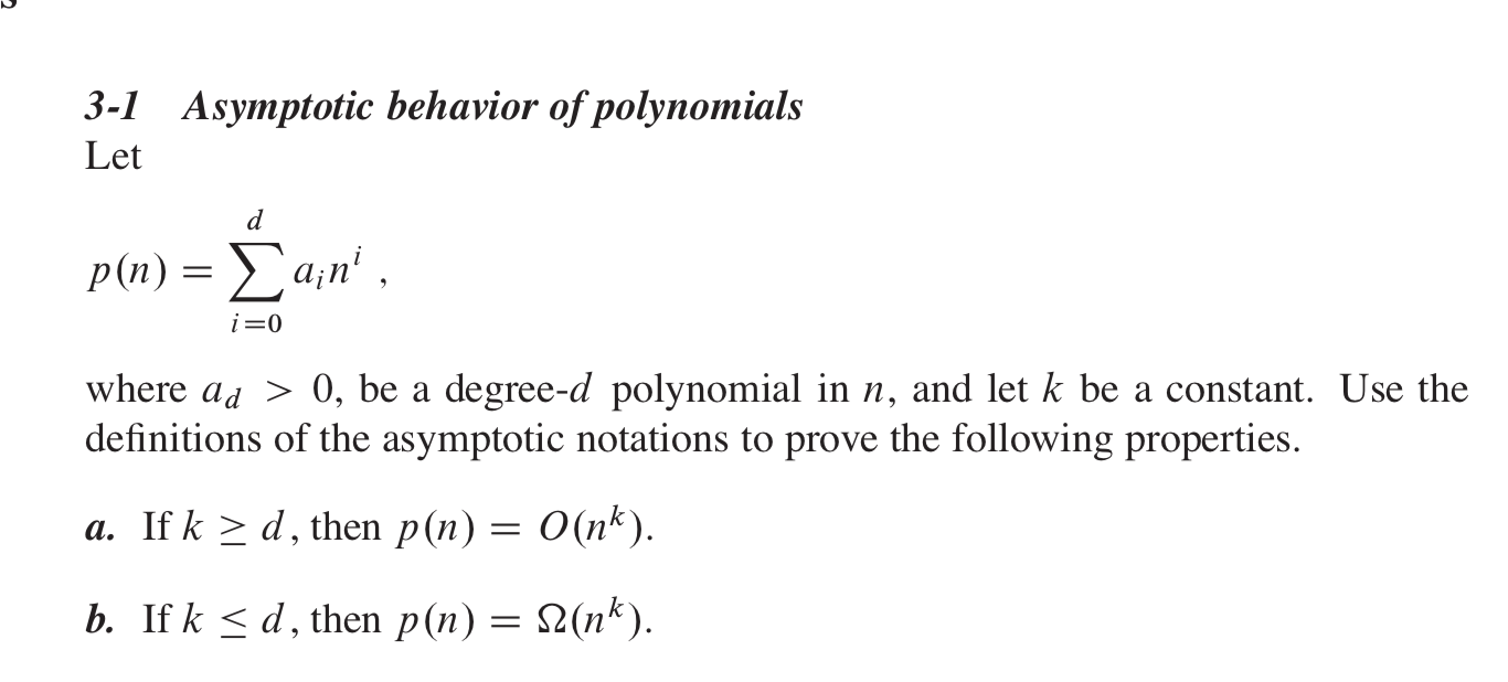 3-1 Asymptotic behavior of polynomials Let p(n) = | Chegg.com