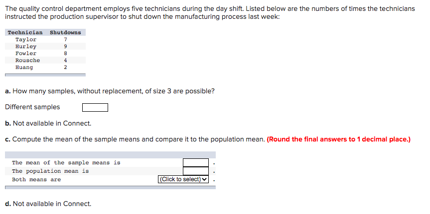 Solved The quality control department employs five | Chegg.com