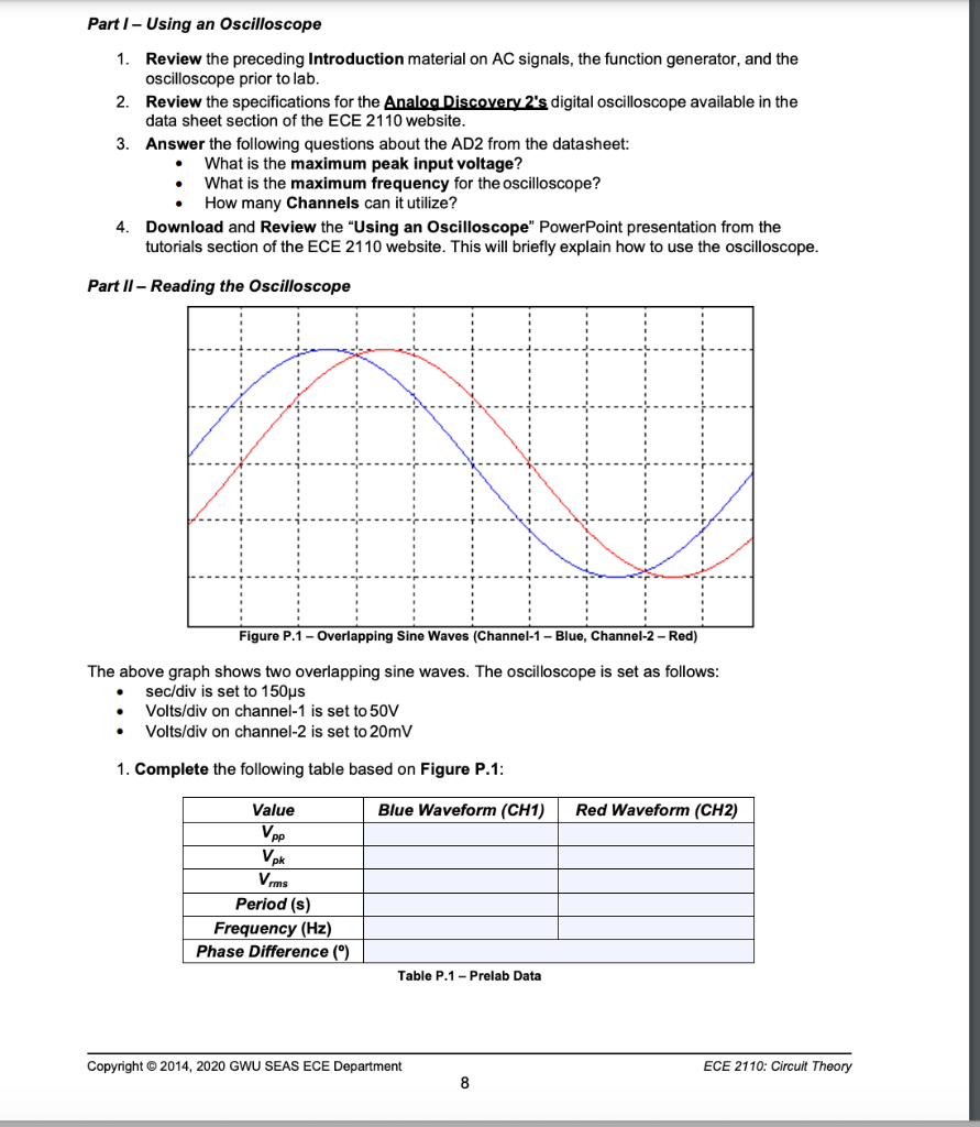 Solved Part 1 - Using an Oscilloscope 1. Review the | Chegg.com