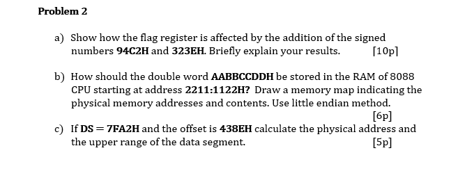 Solved Problem 2 a) Show how the flag register is affected | Chegg.com