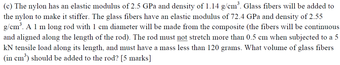 Solved (c) The nylon has an elastic modulus of 2.5 GPa and | Chegg.com