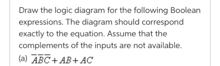 Solved Draw the logic diagram for the following Boolean | Chegg.com