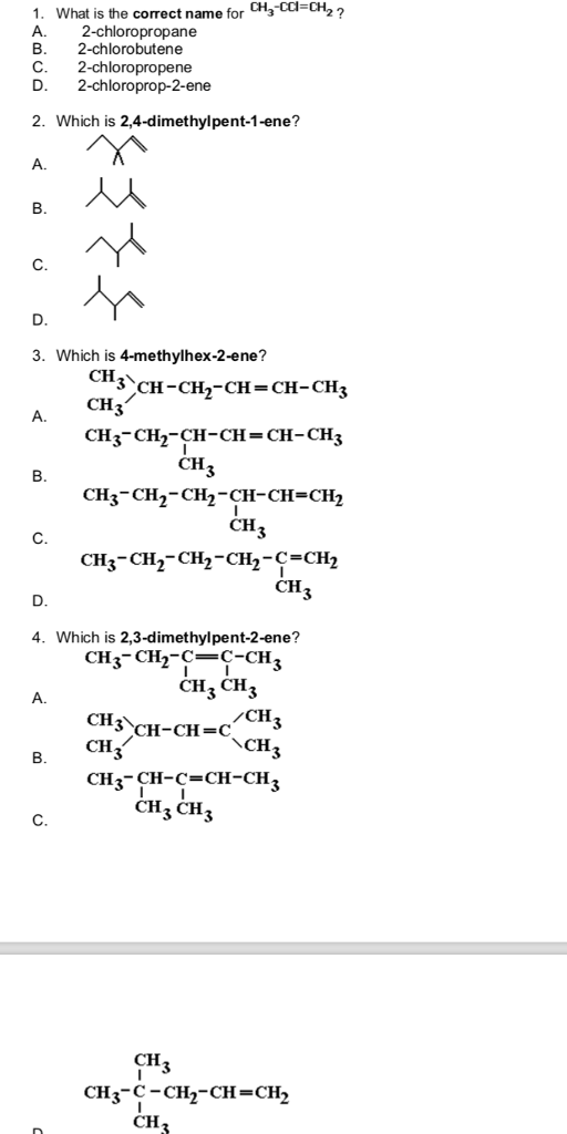 Solved 1. What is the correct name for 32 A. 2-chloropropane | Chegg.com