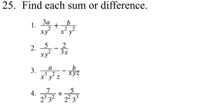 Solved 25. Find each sum or difference. 2. 3 a_b 4 23 32 | Chegg.com