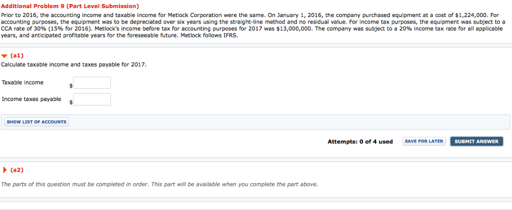 Solved Additional Problem 9 (Part Level Submission) cost of | Chegg.com