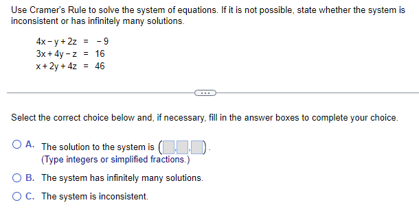 Solved Use Cramer's Rule to solve the system of equations. | Chegg.com