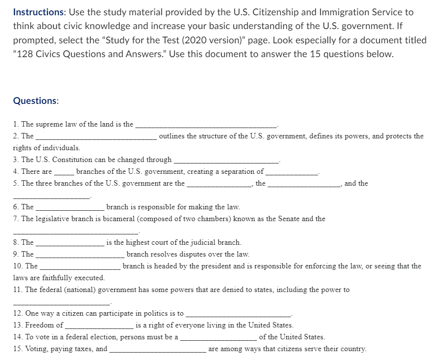 Instructions: Use the study material provided by the | Chegg.com