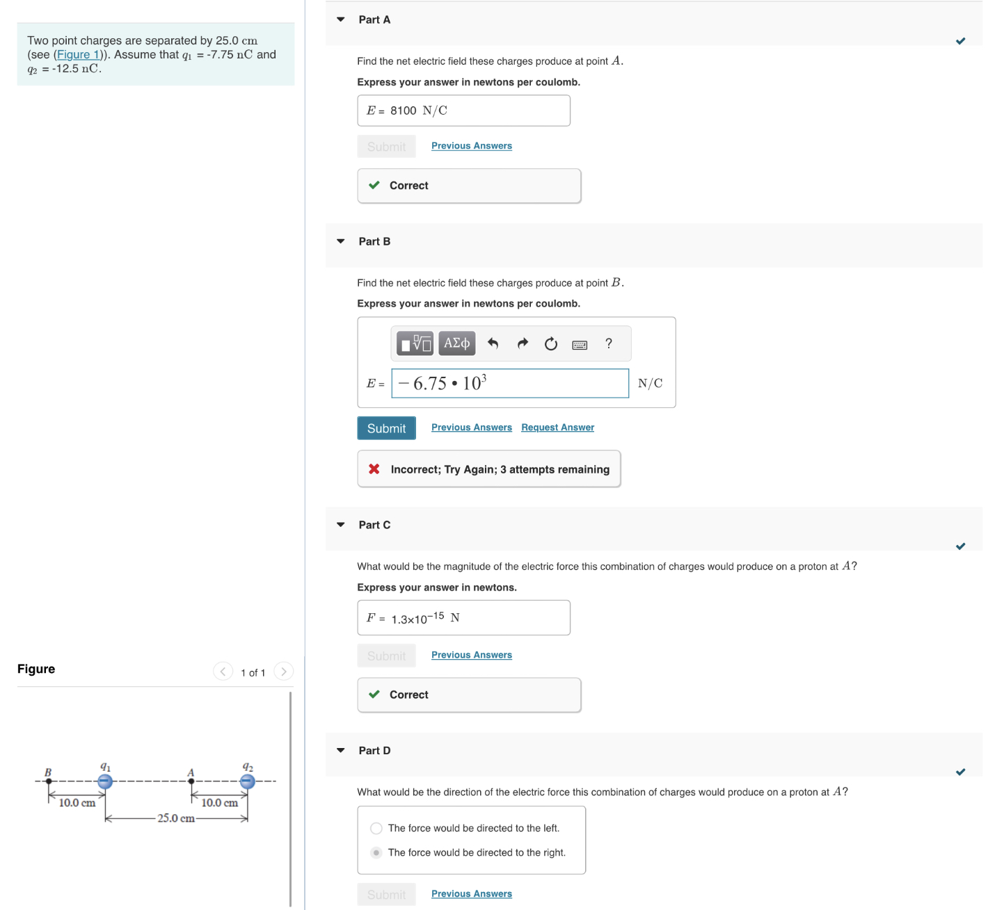 Solved Two point charges are separated by 25.0 cm (see | Chegg.com
