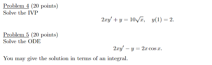 Solved Problem 4 (20 points) Solve the IVP | Chegg.com