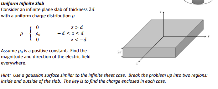 Solved Uniform Infinite Slab Consider an infinite plane slab | Chegg.com Solved Uniform Infinite Slab Consider an infinite plane slab | Chegg.com