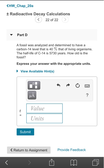 Solved HW_Chap_20a t Radioactive Decay Calculations 22 of 22 | Chegg.com