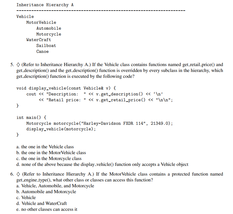 Solved Inheritance Hierarchy A Vehicle Motor Vehicle | Chegg.com