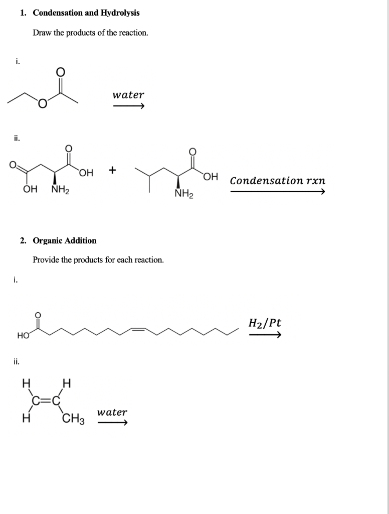 Solved 1. Condensation and Hydrolysis Draw the products of | Chegg.com
