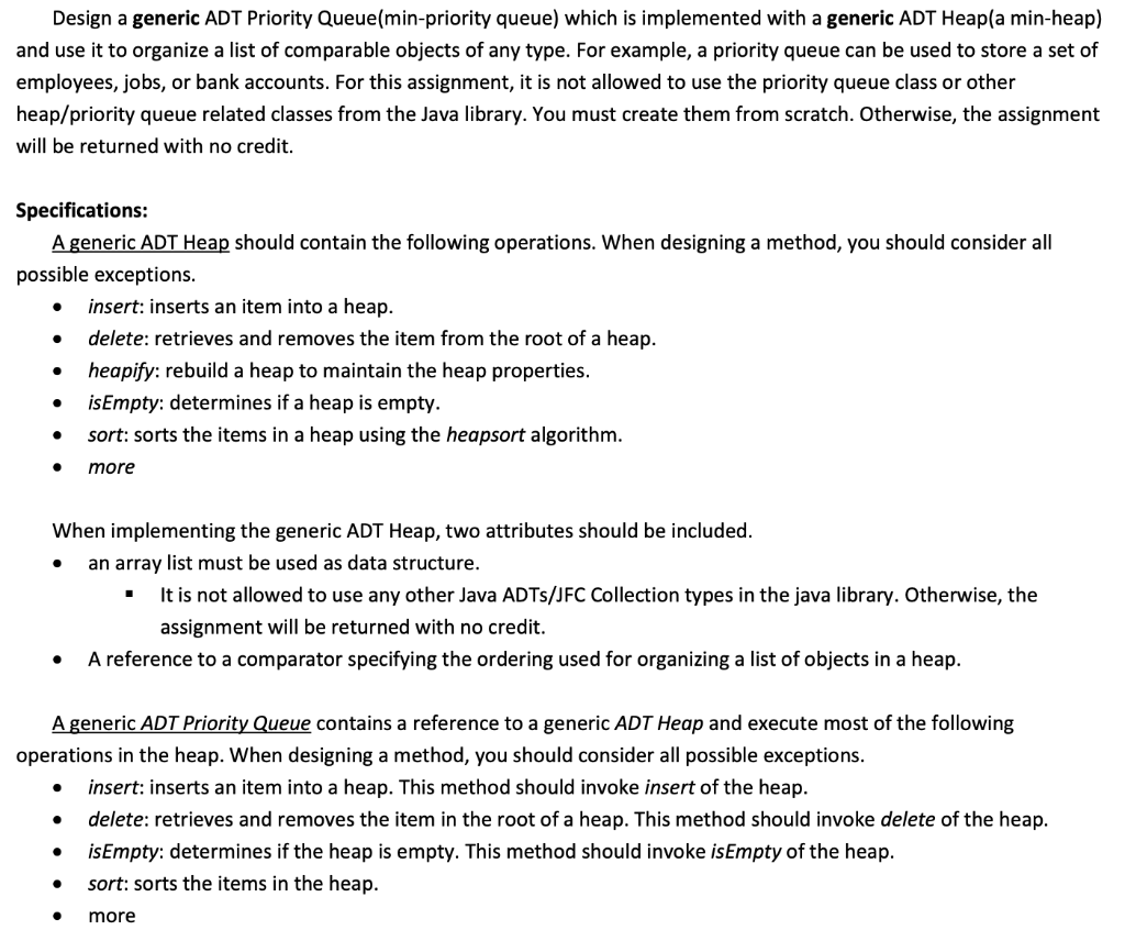 Design a generic ADT Priority Queue(min-priority | Chegg.com