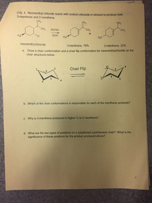 Solved Neomenthyl chloride reacts with sodium ethanol to | Chegg.com