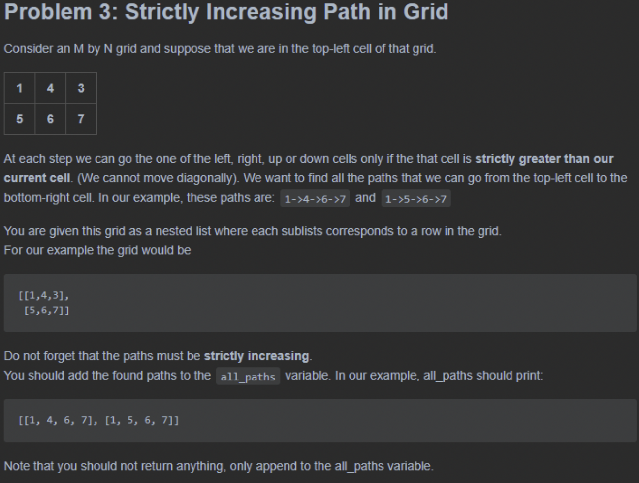 Solved Problem 3: Strictly Increasing Path in Grid Consider | Chegg.com