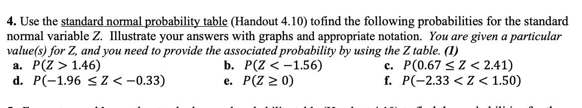 Solved 4. Use the standard normal probability table (Handout | Chegg.com