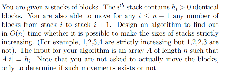 Solved You are given n stacks of blocks. The ith stack | Chegg.com