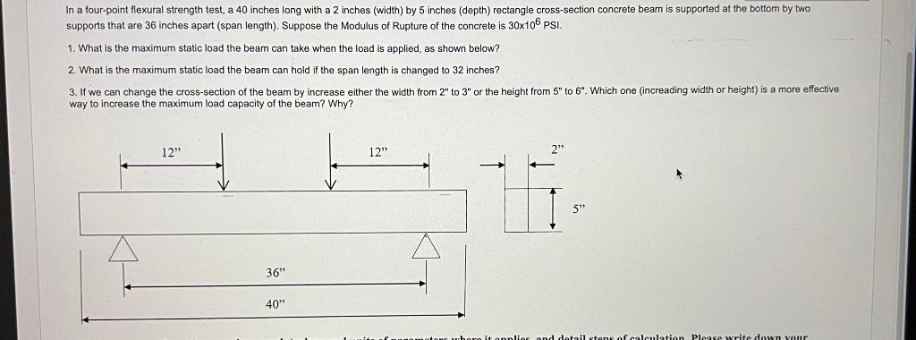Solved In a four-point flexural strength test, a 40 inches | Chegg.com