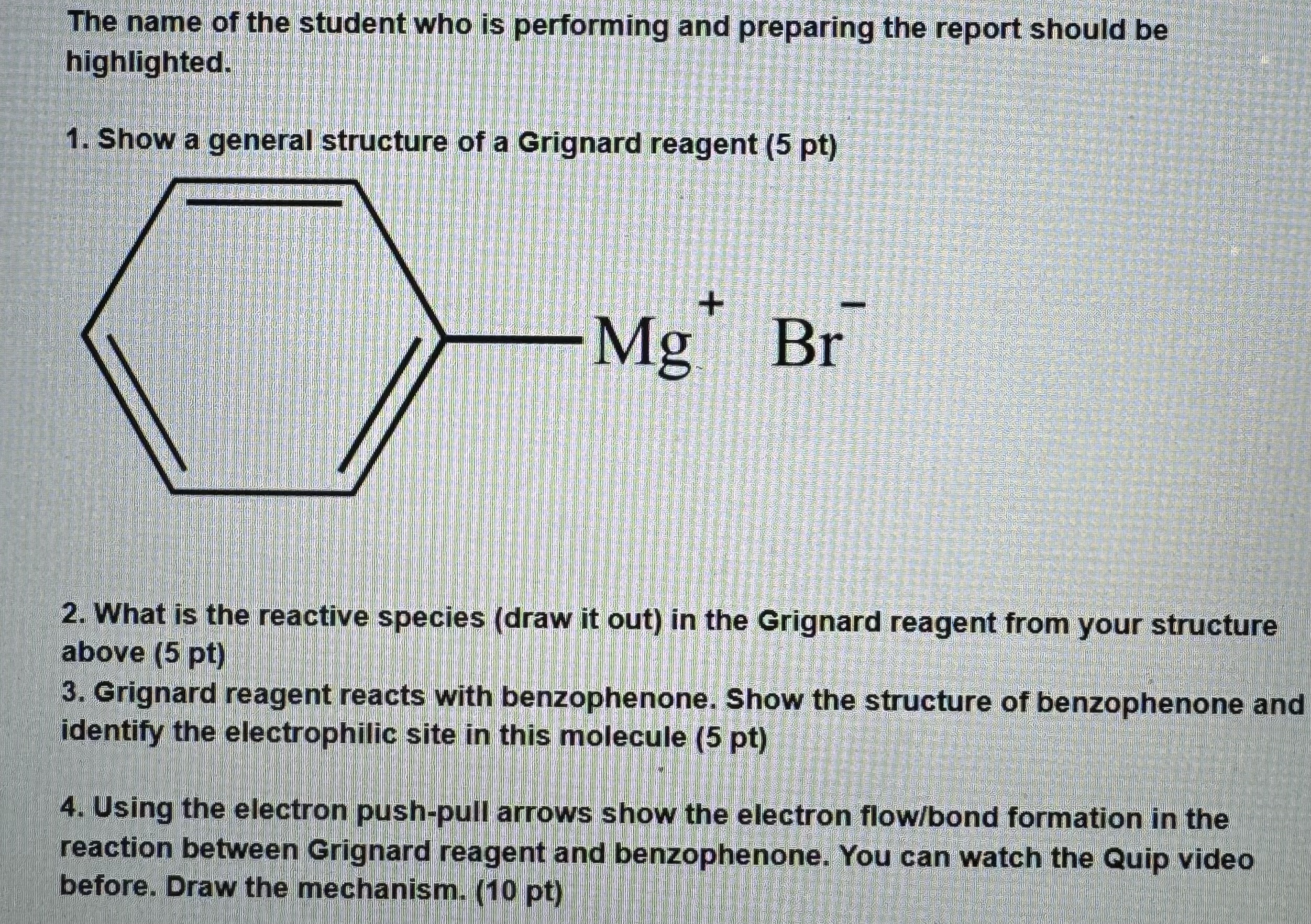 Solved 1. ﻿Show a general structure of a Grignard reagent | Chegg.com