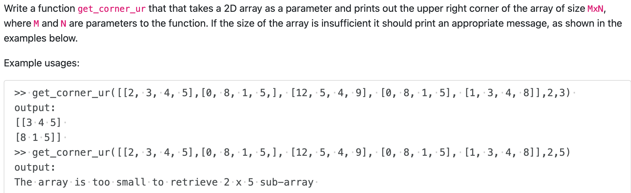 Solved Write a function get_corner_ur that that takes a 2D | Chegg.com