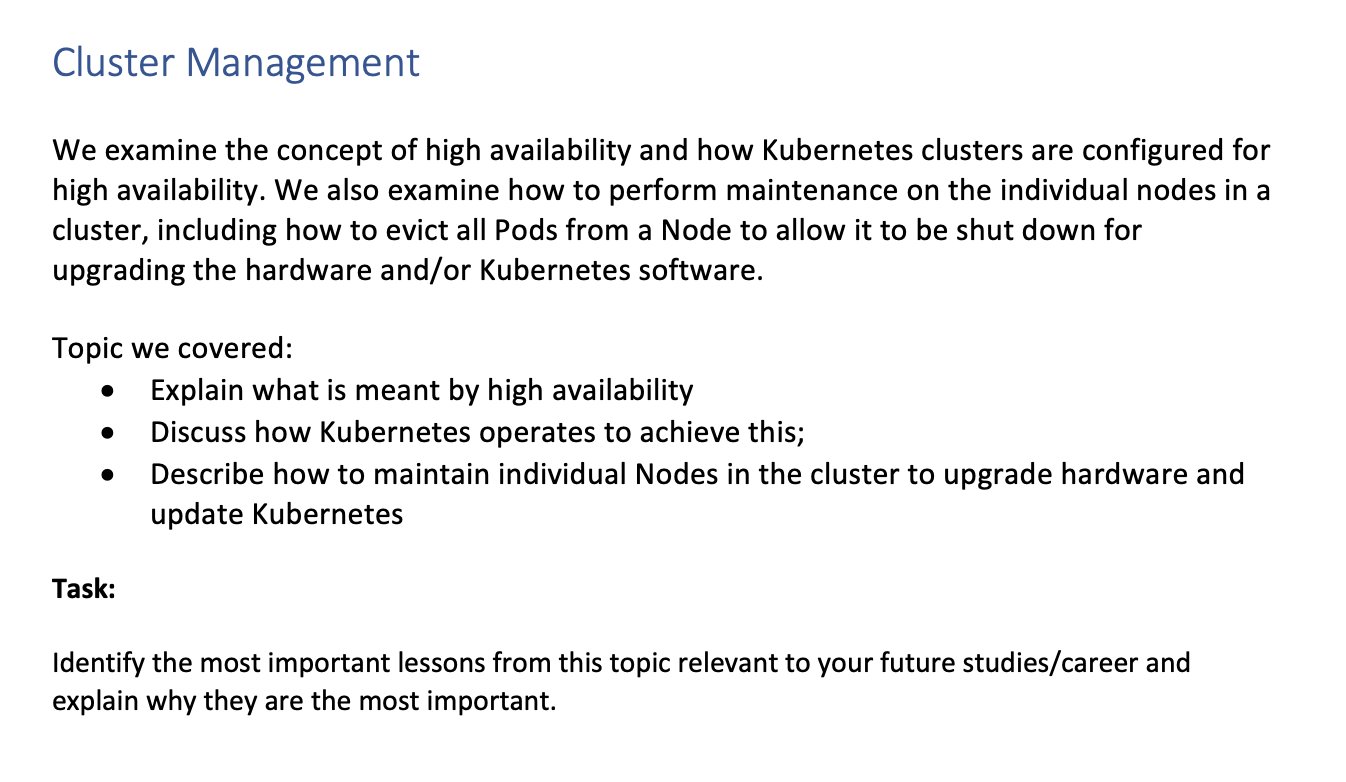 Solved Cluster Management We examine the concept of high | Chegg.com