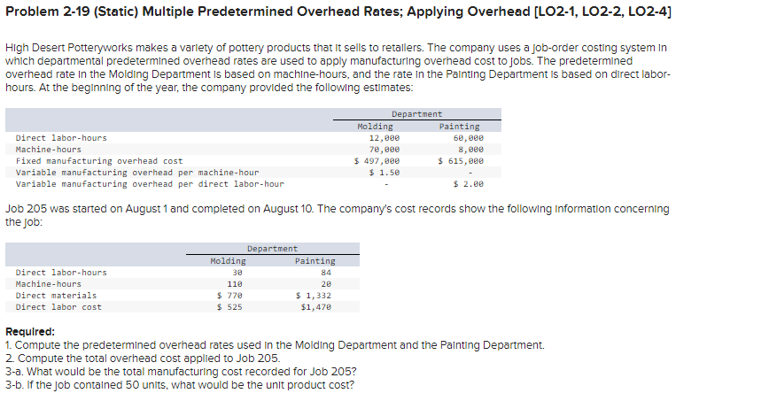 Solved Problem 2-19 (Static) Multiple Predetermined Overhead | Chegg.com