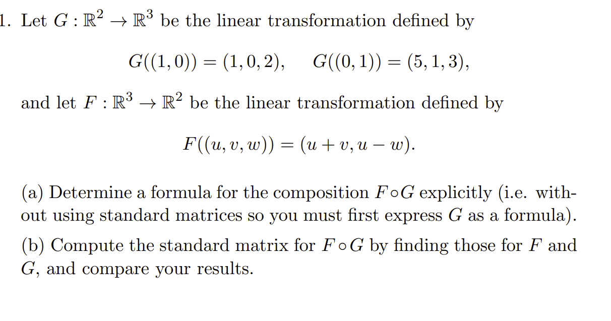 Solved Let G:R2→R3 be the linear transformation defined by | Chegg.com