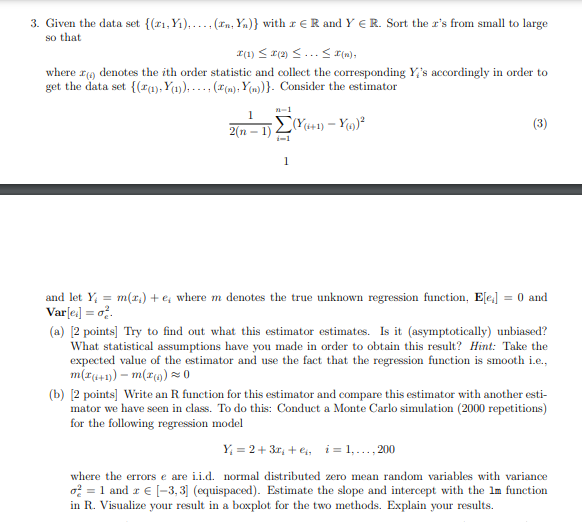 3 Given The Data Set X1y1xnyn With X∈r 