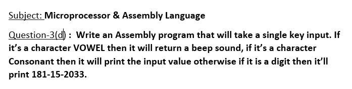 Subject: Microprocessor & Assembly Language | Chegg.com