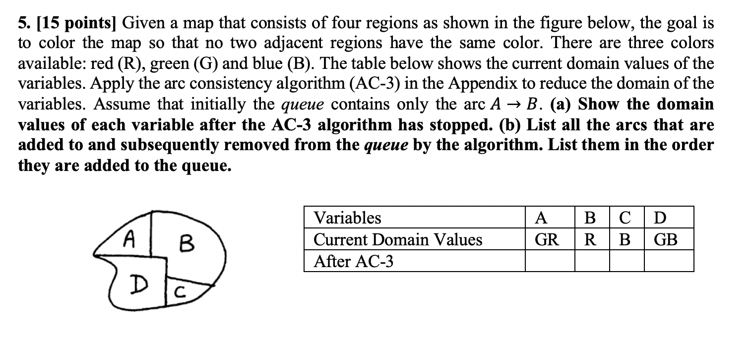 5. [15 points] Given a map that consists of four | Chegg.com