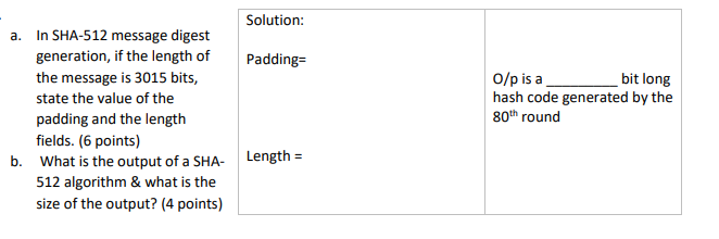Solved a. In SHA-512 message digest generation, if the | Chegg.com