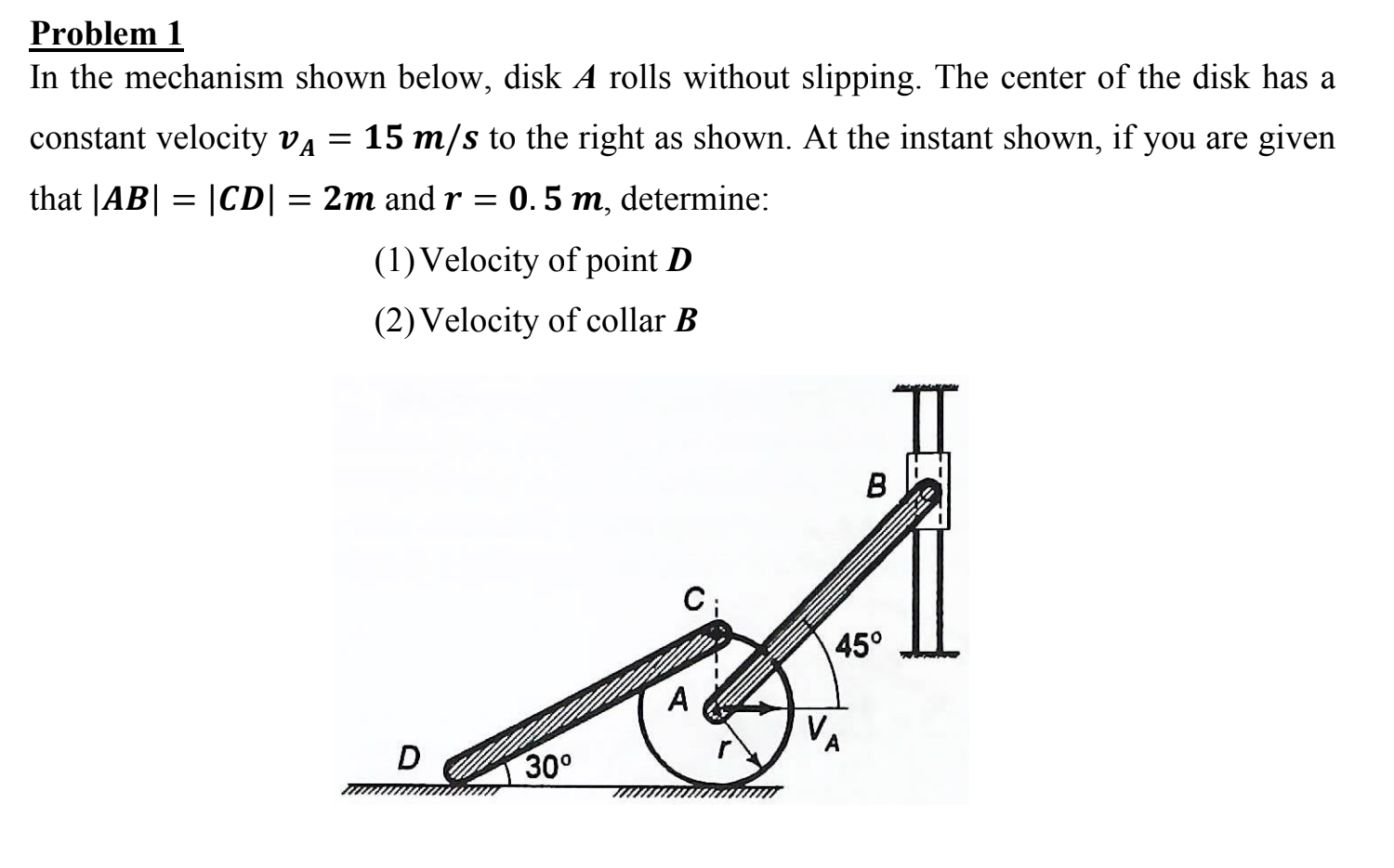 Solved Problem 1 In the mechanism shown below, disk A rolls | Chegg.com