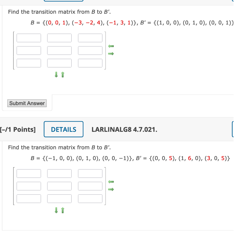 Solved Find the transition matrix from B to B′. | Chegg.com
