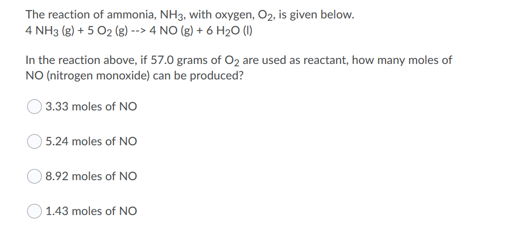 Solved The reaction of ammonia, NH3, with oxygen, O2, is | Chegg.com