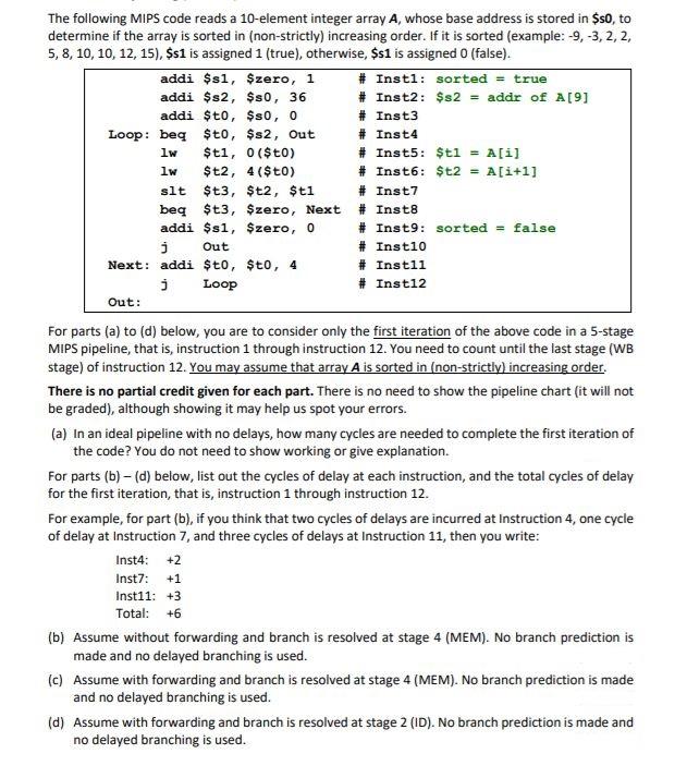Solved lw slt Out The following MIPS code reads a 10-element | Chegg.com