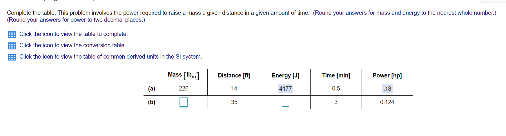 Solved Complete the table. This problem involves the power | Chegg.com