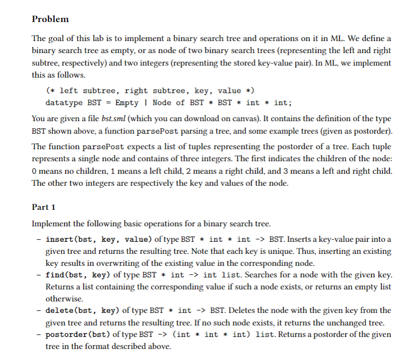 Solved Here is the given SML file: (* left subtree, right | Chegg.com