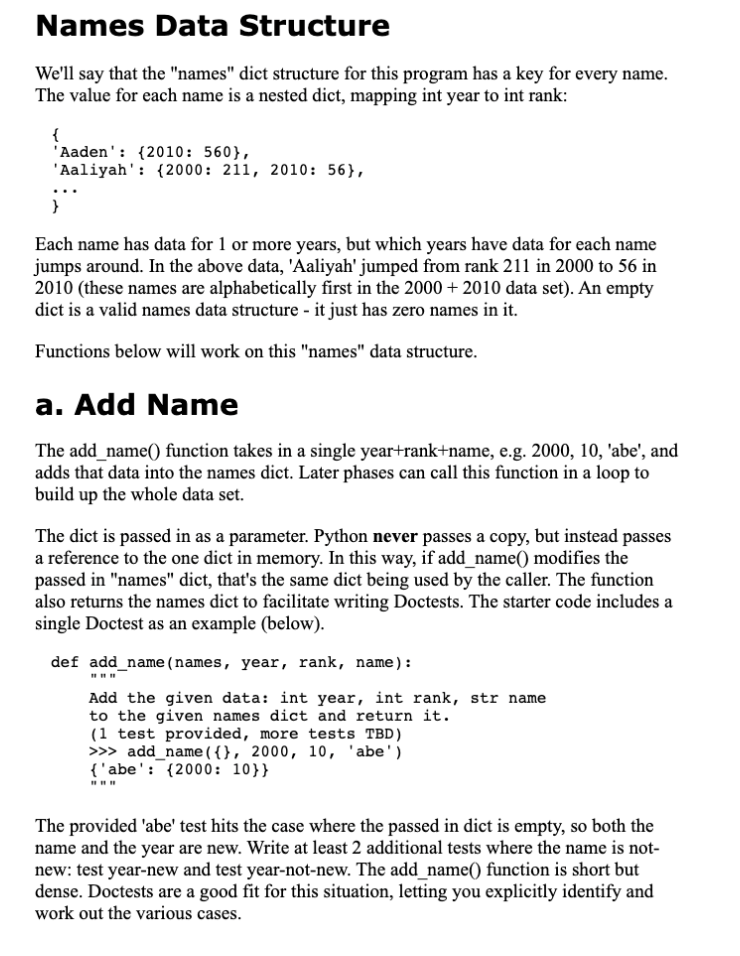 Solved Names Data Structure We'll say that the "names" dict | Chegg.com