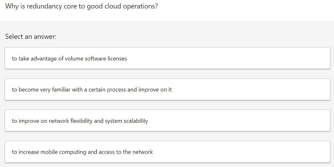Solved Why is redundancy core to good cloud operations? | Chegg.com