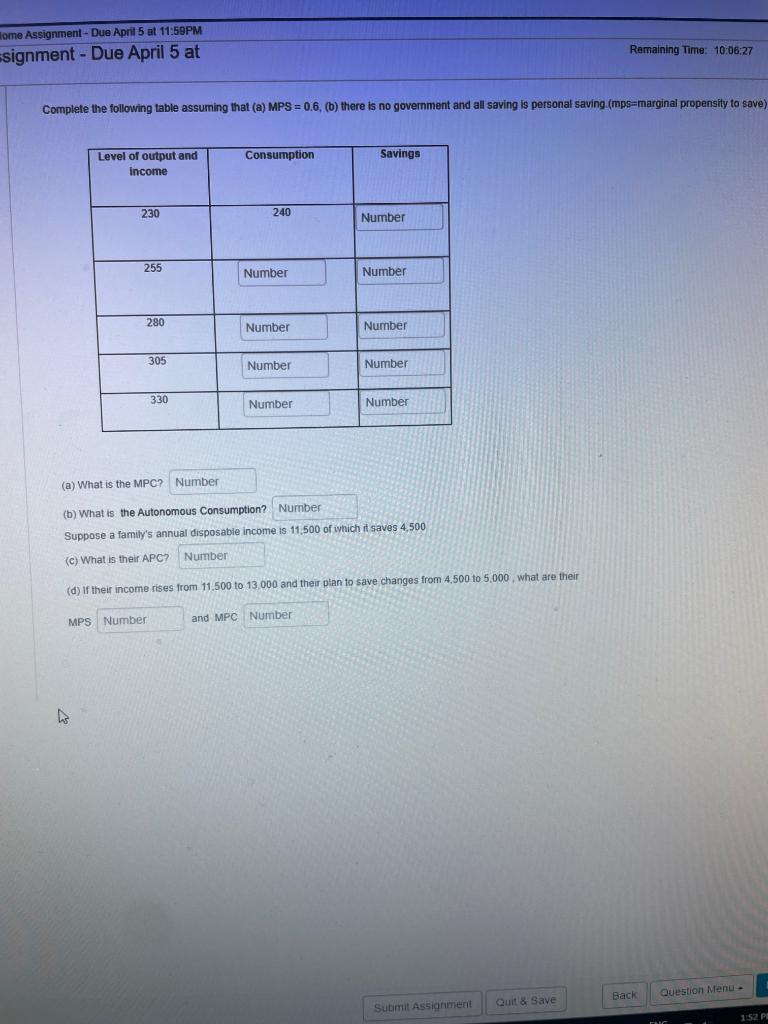 Solved Complete the following table assuming that (a) MPS = | Chegg.com