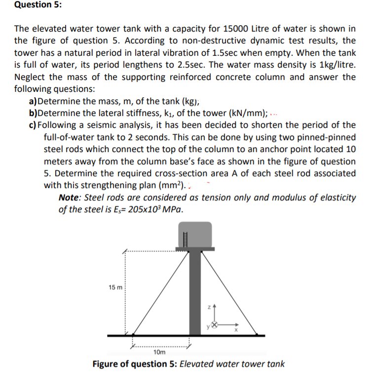 Question 5: The elevated water tower tank with a | Chegg.com