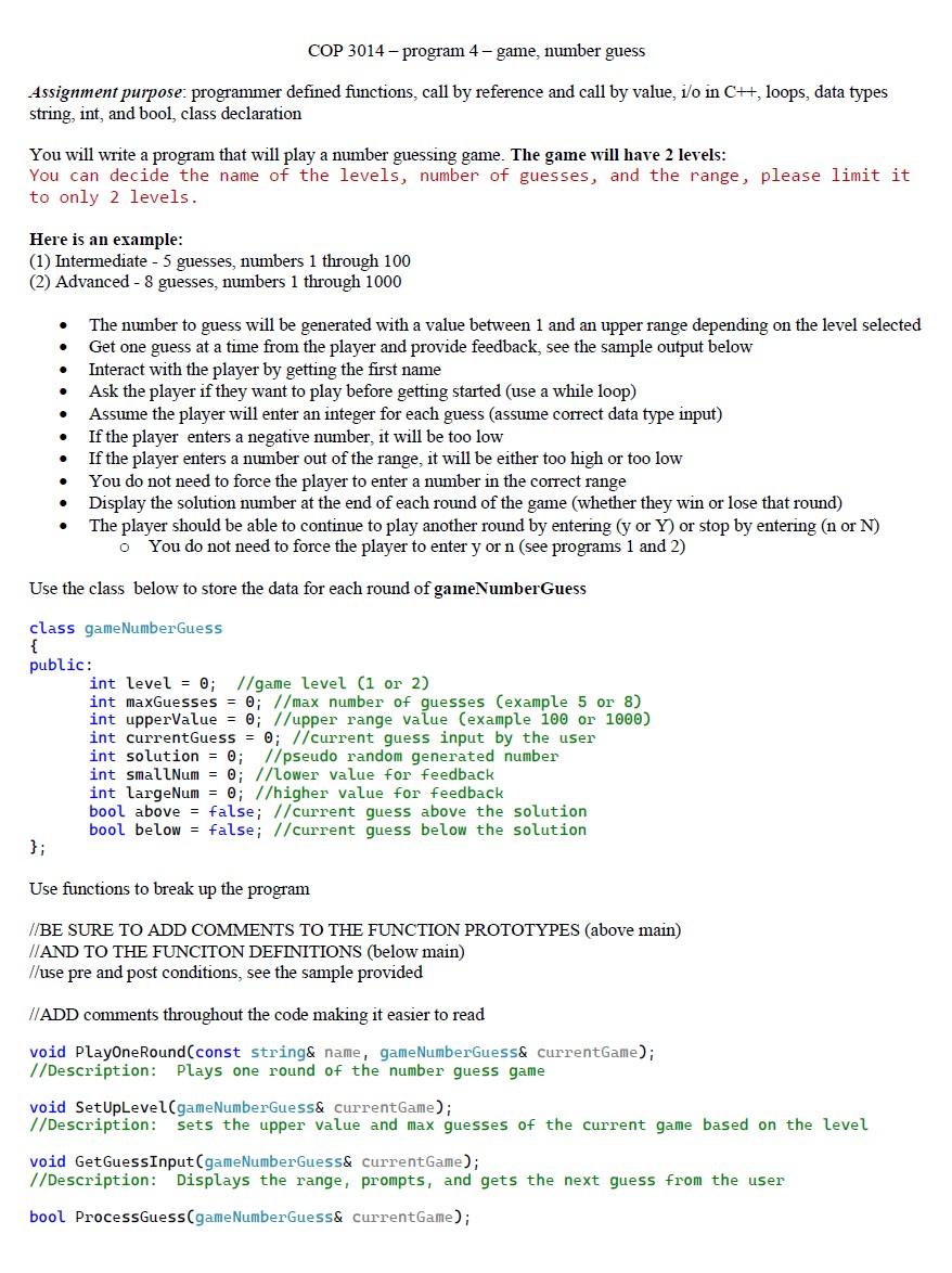 Solved COP 3014 - program 4-game, number guess Assignment | Chegg.com