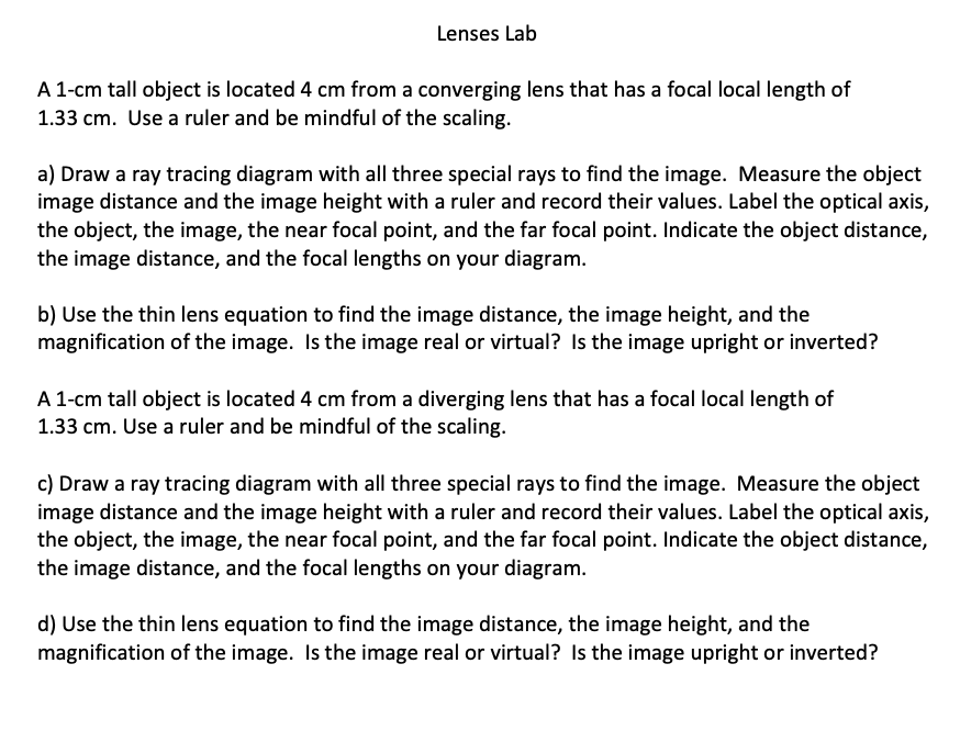Solved Lenses Lab A 1-cm tall object is located 4 cm from a | Chegg.com