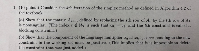 Solved 1. (10 points) Consider the kth iteration of the | Chegg.com