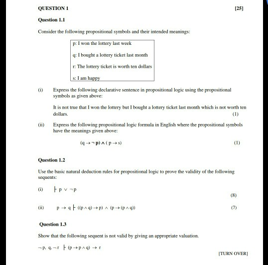 Solved QUESTION 1 [25] Question 1.1 Consider the following | Chegg.com
