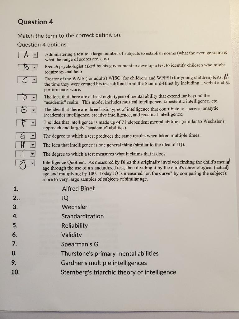 Solved Question 4 Match the term to the correct definition. | Chegg.com